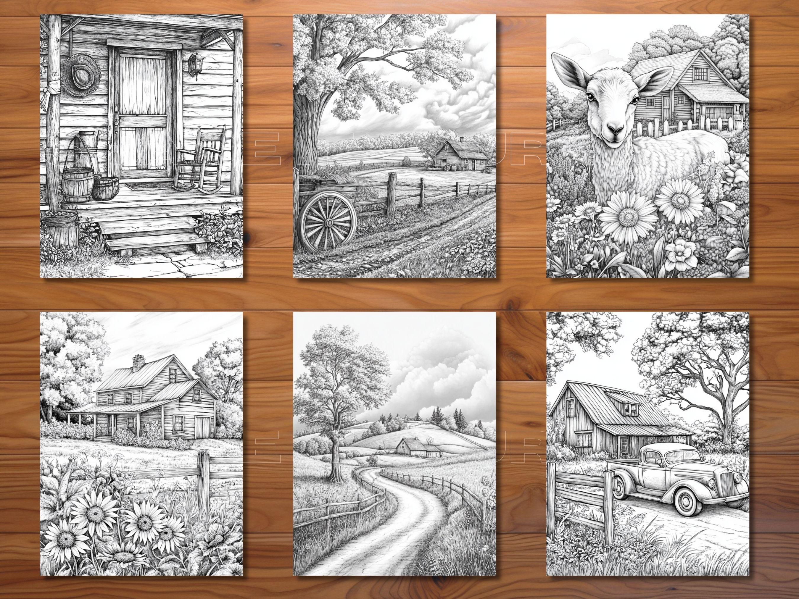 30 Country Living Coloring Page Book - Adults + Kids - Instant Download ...