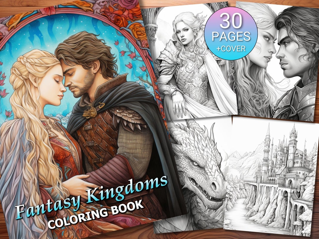 30 Fantasy Kingdoms Coloring Page Book - Adults + Kids - Instant ...
