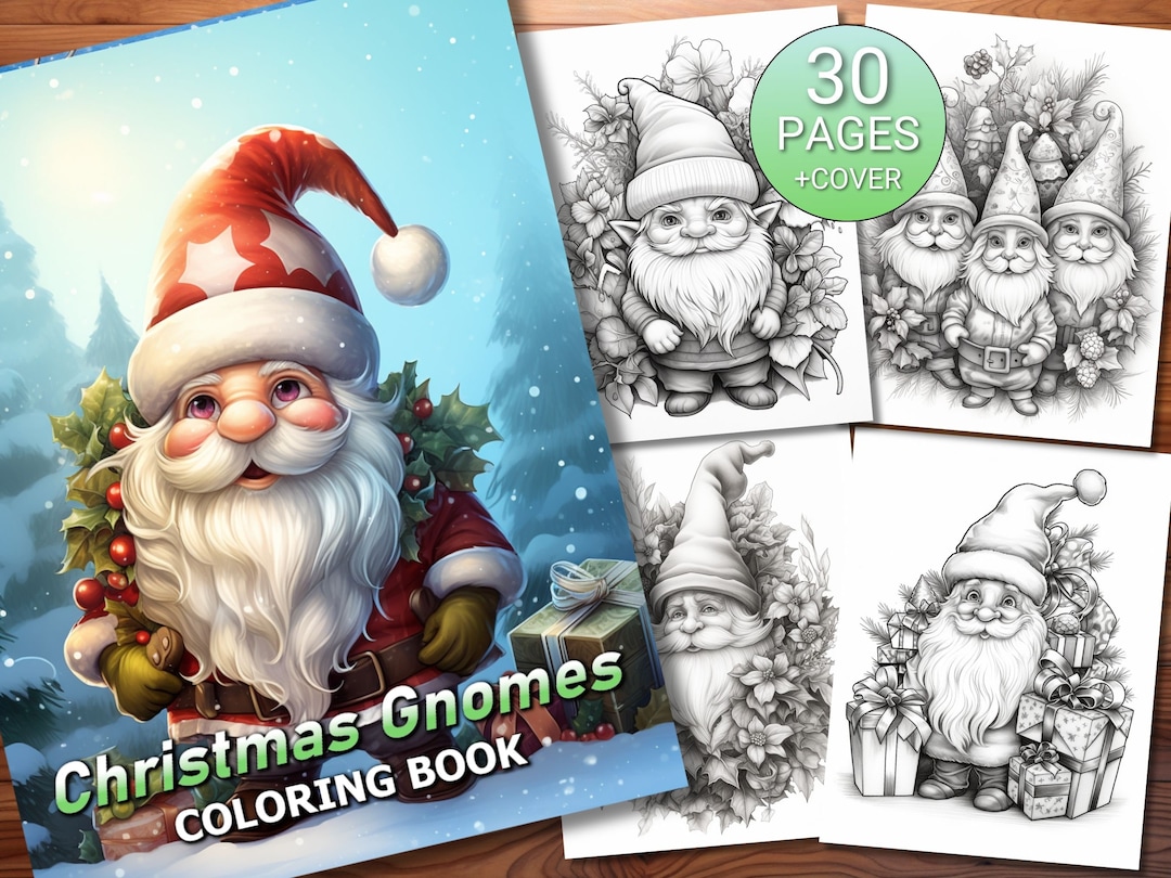 30 Christmas Gnomes Coloring Page Book - Adults + Kids - Instant ...