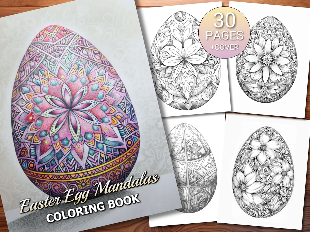 30 Easter Egg Mandalas Coloring Page Book - Adults + Kids - Instant ...