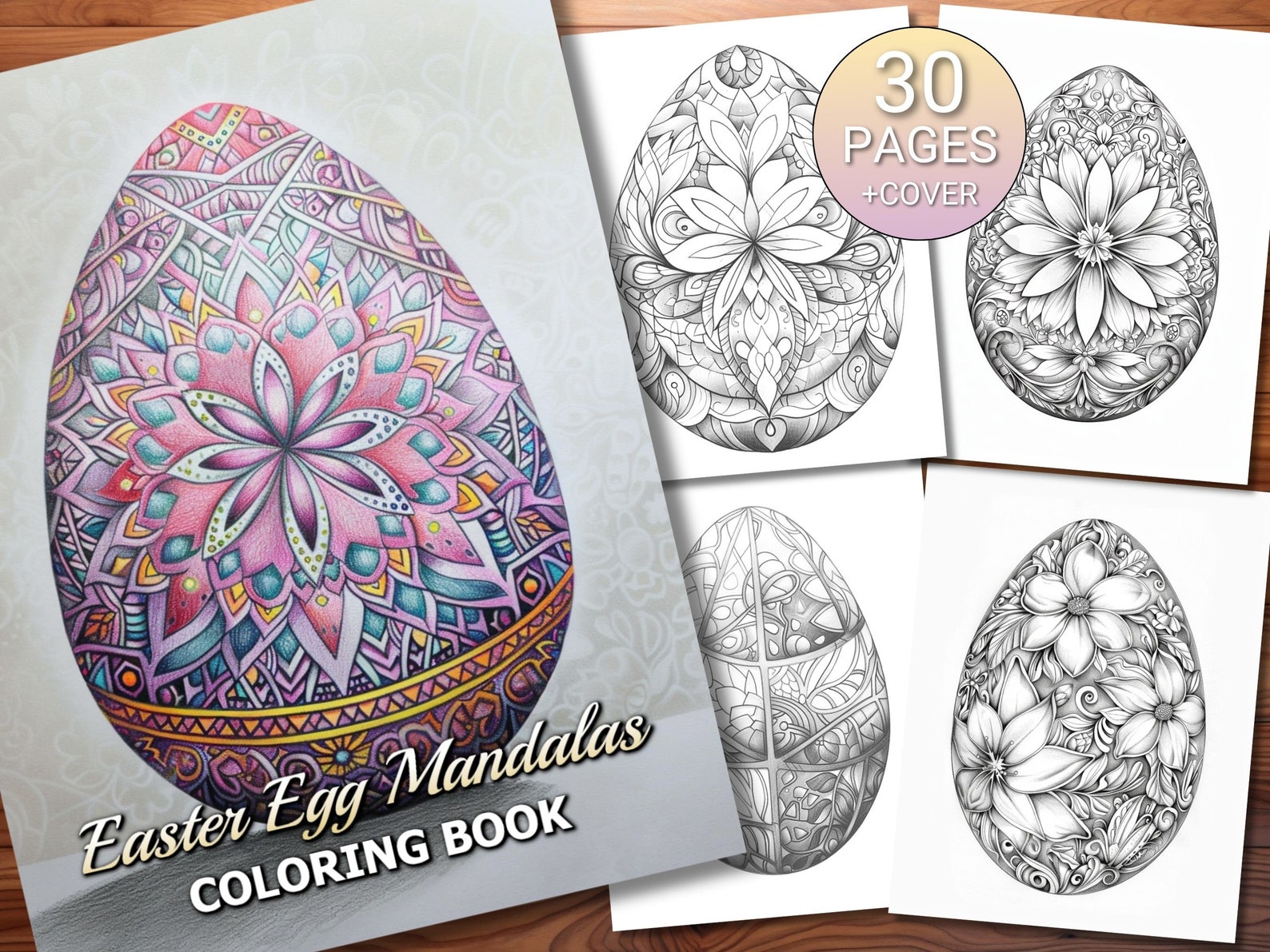 30 Easter Egg Mandalas Coloring Page Book - Adults + Kids - Instant ...