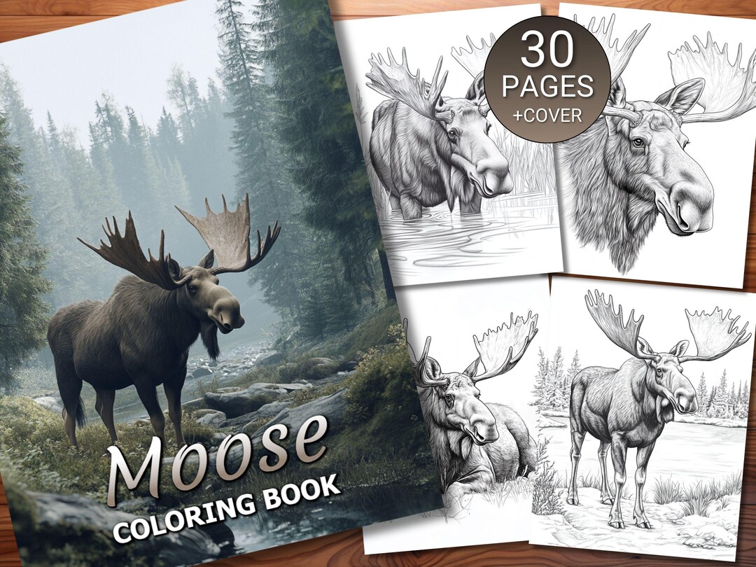 30 Moose Coloring Page Book - Adults + Kids - Instant Download ...