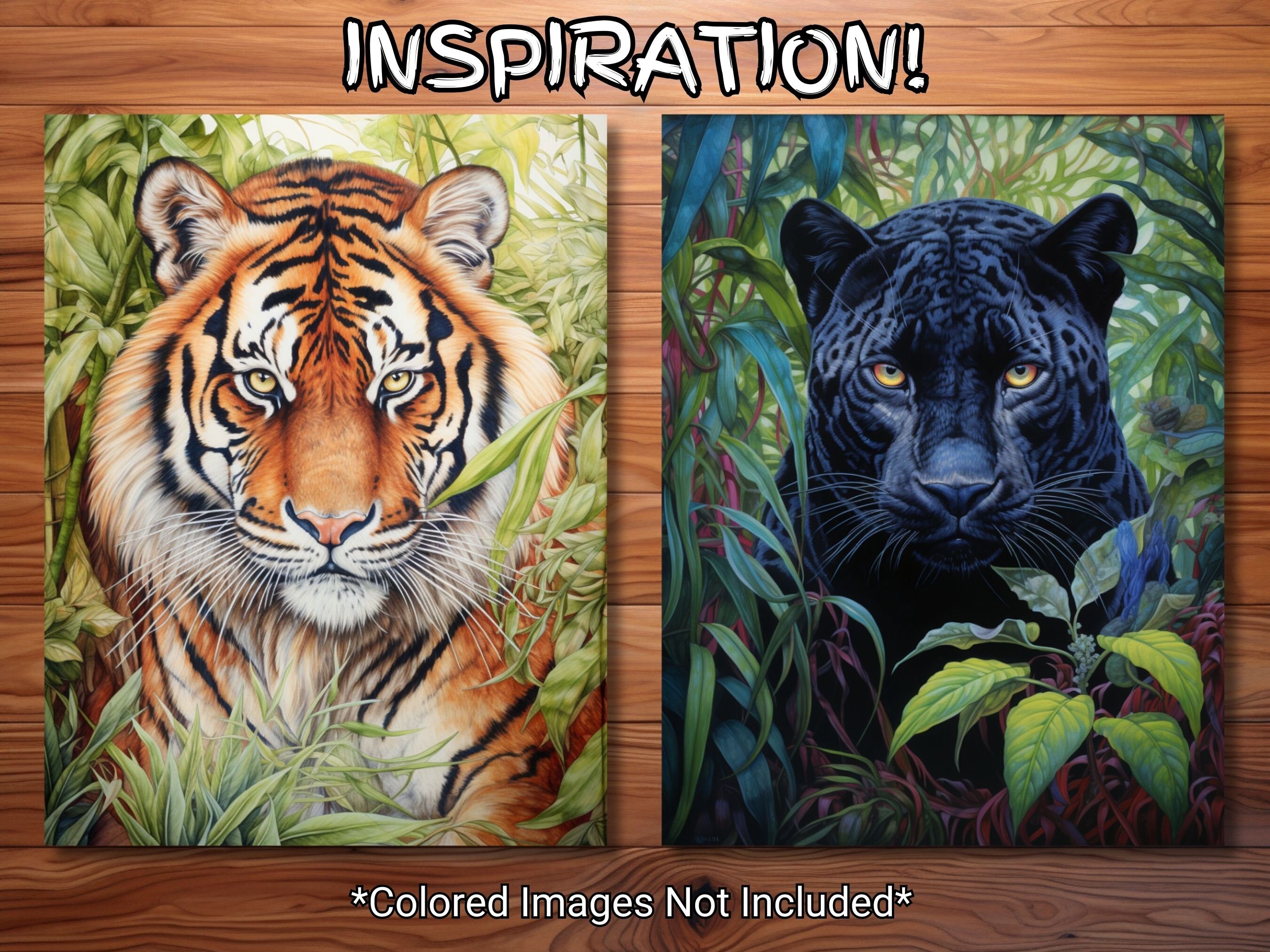 30 Big Cats Coloring Page Book Adults Kids Instant Download Grayscale ...