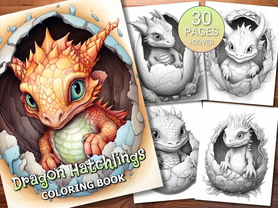 30 Dragon Hatchlings Coloring Page Book - Adults + Kids - Instant ...
