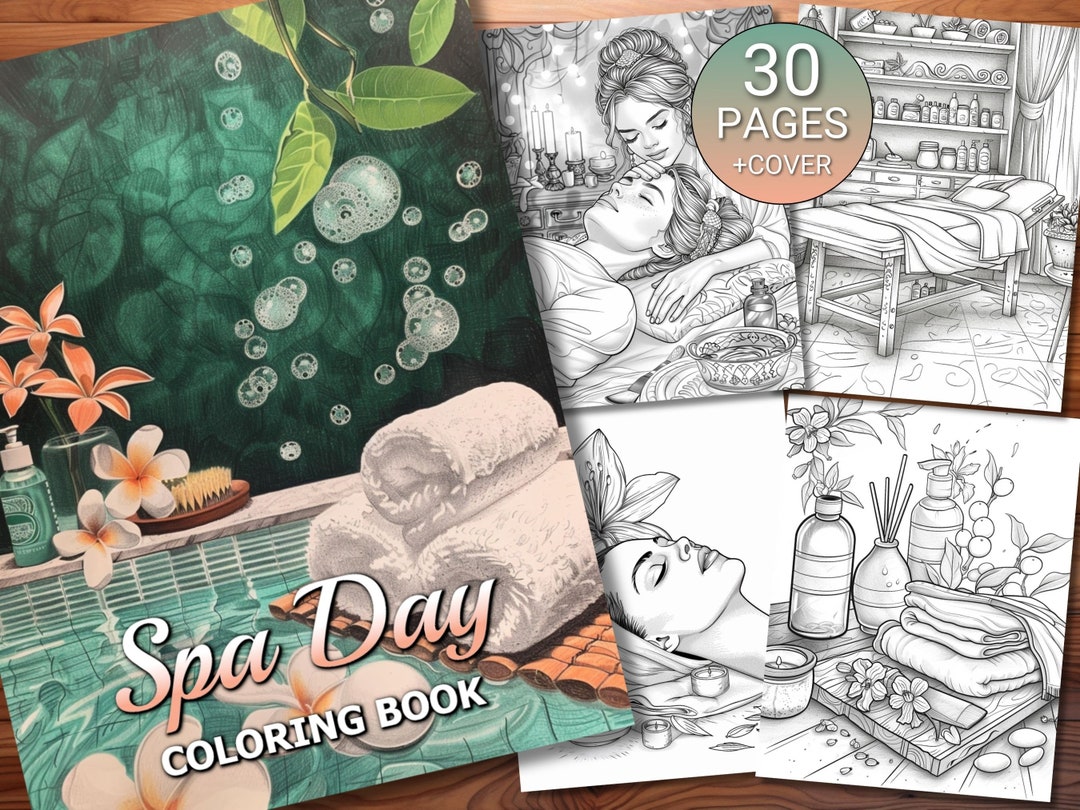 30 Spa Day Coloring Page Book - Adults + Kids - Instant Download ...