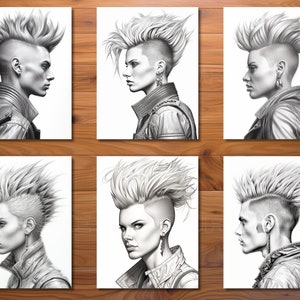30 Mohawk Hairstyles Coloring Page Book - Adults + Kids - Instant ...