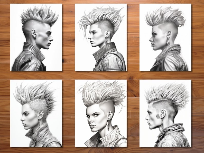 30 Mohawk Hairstyles Coloring Page Book - Adults + Kids - Instant ...