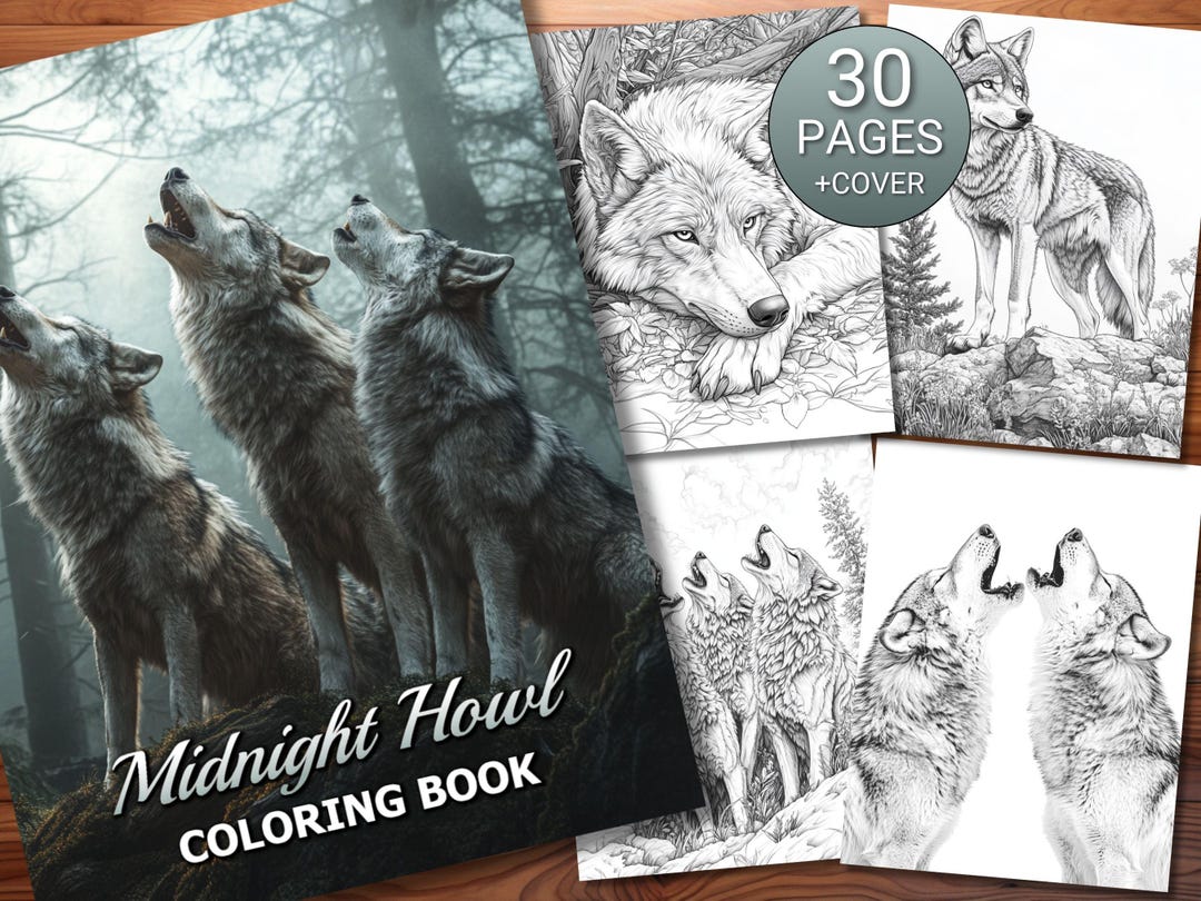 30 Midnight Howl Coloring Page Book - Adults + Kids - Instant Download ...