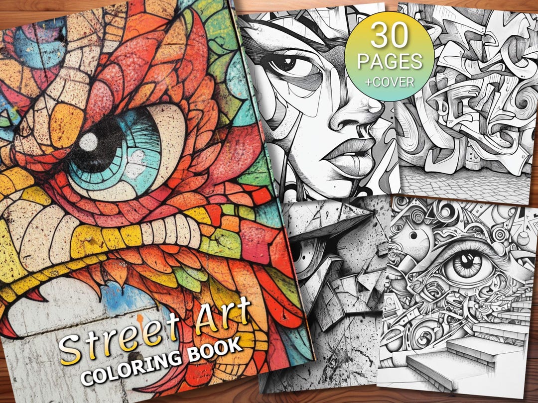 30 Street Art Coloring Page Book - Adults + Kids - Instant Download ...