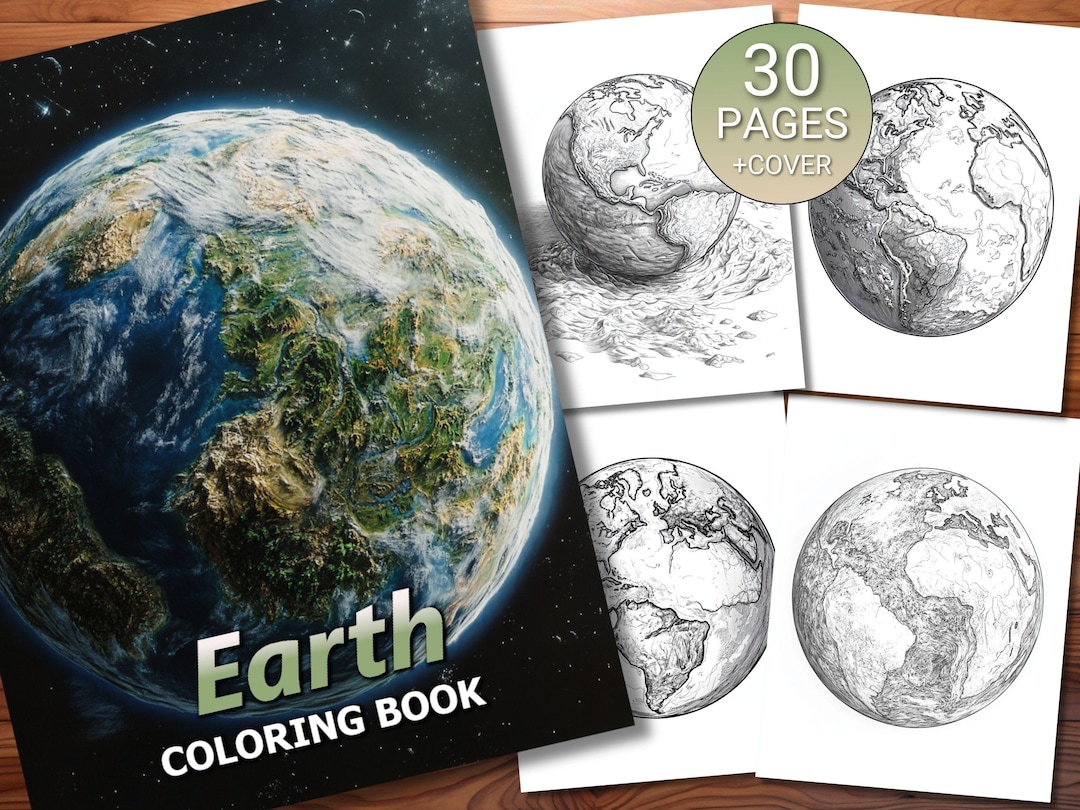 30 Earth Coloring Page Book - Adults + Kids - Instant Download ...