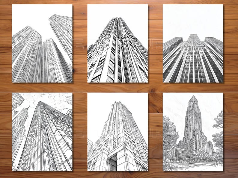 30 Skyscrapers Coloring Page Book - Adults + Kids - Instant Download ...