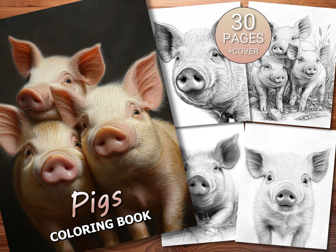 30 Pigs Coloring Page Book - Adults + Kids - Instant Download ...