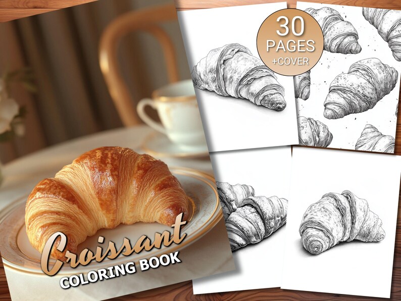 30 Croissant Coloring Page Book - Adults + Kids - Instant Download ...
