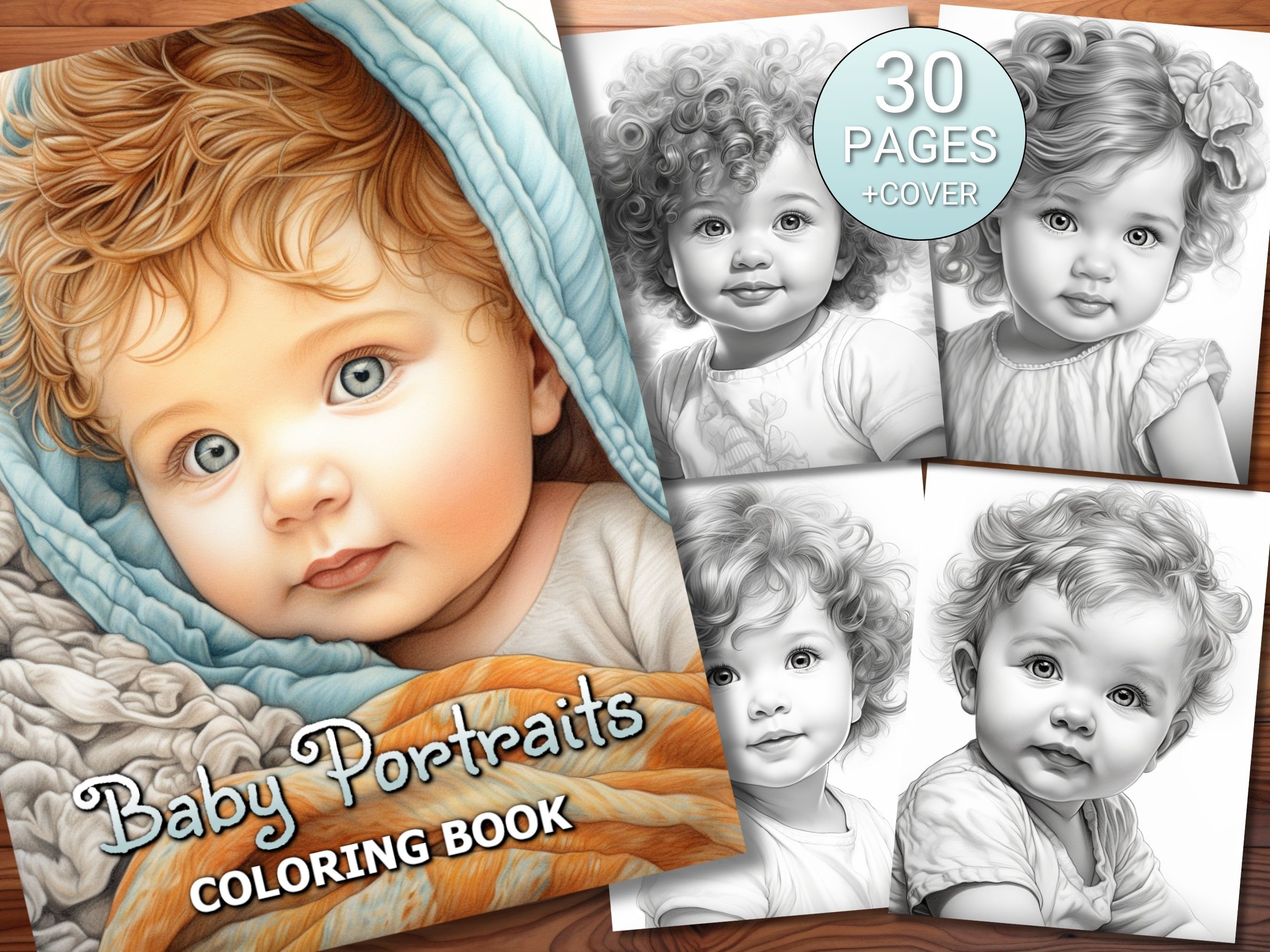30 Baby Portraits Coloring Page Book Adults Kids Instant Download ...