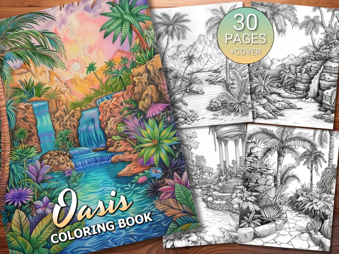 30 Oasis Coloring Page Book - Adults + Kids - Instant Download ...