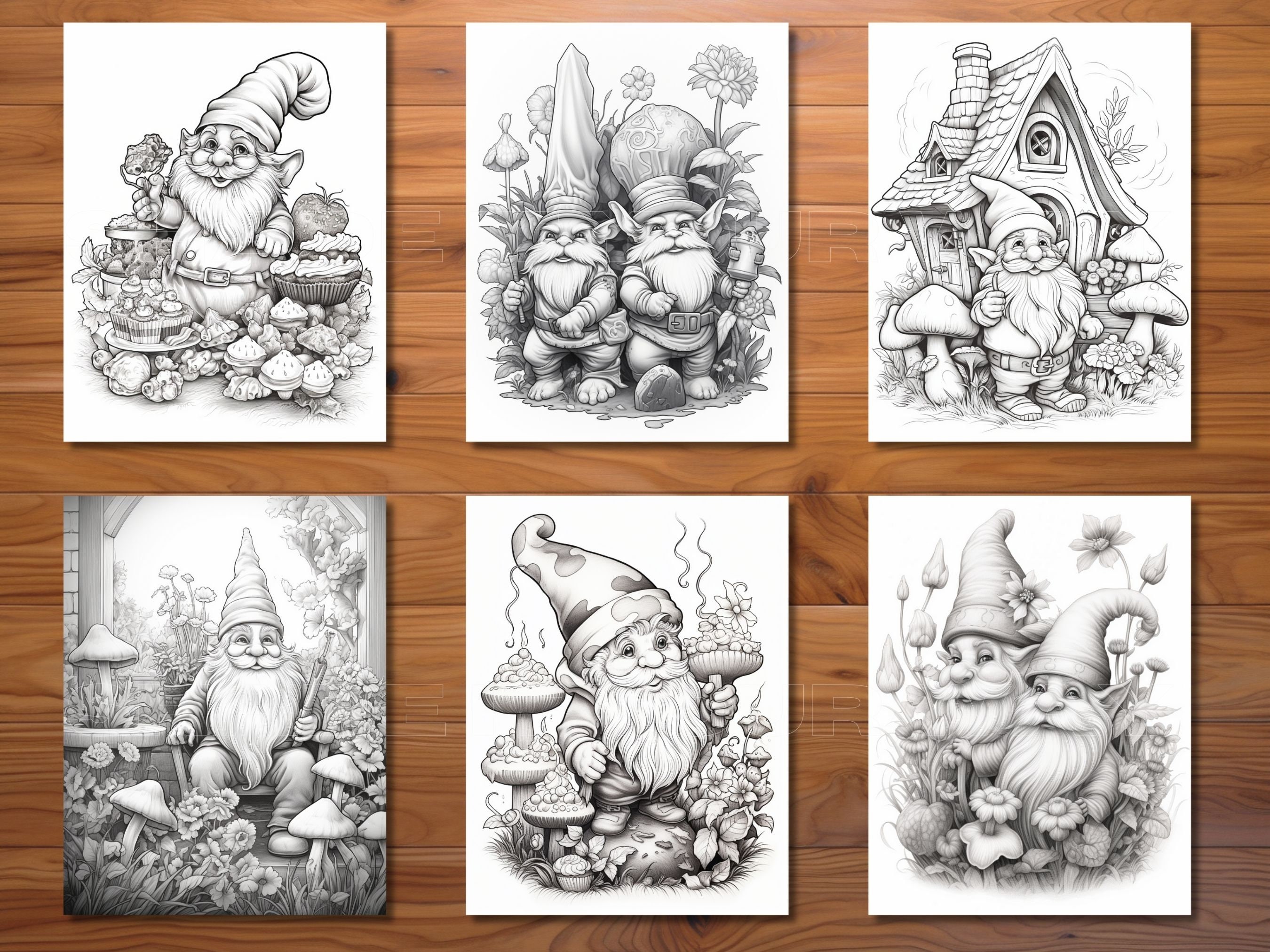30 Gnomes Galore Coloring Page Book Adults Kids Instant Download ...