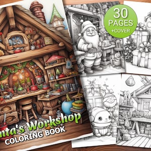 30 Santa's Workshop Coloring Page Book - Adults + Kids - Instant ...