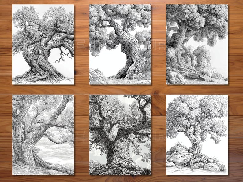 30 Ancient Tree Coloring Page Book - Adults + Kids - Instant Download ...