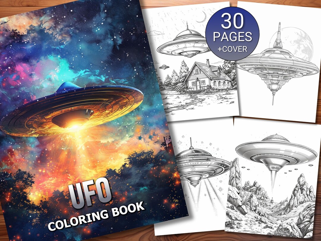 30 UFO Coloring Page Book - Adults + Kids - Instant Download ...