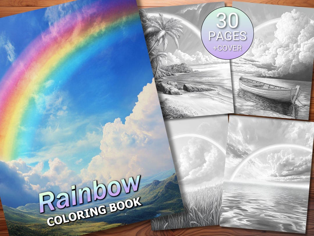 30 Rainbow Coloring Page Book - Adults + Kids - Instant Download ...