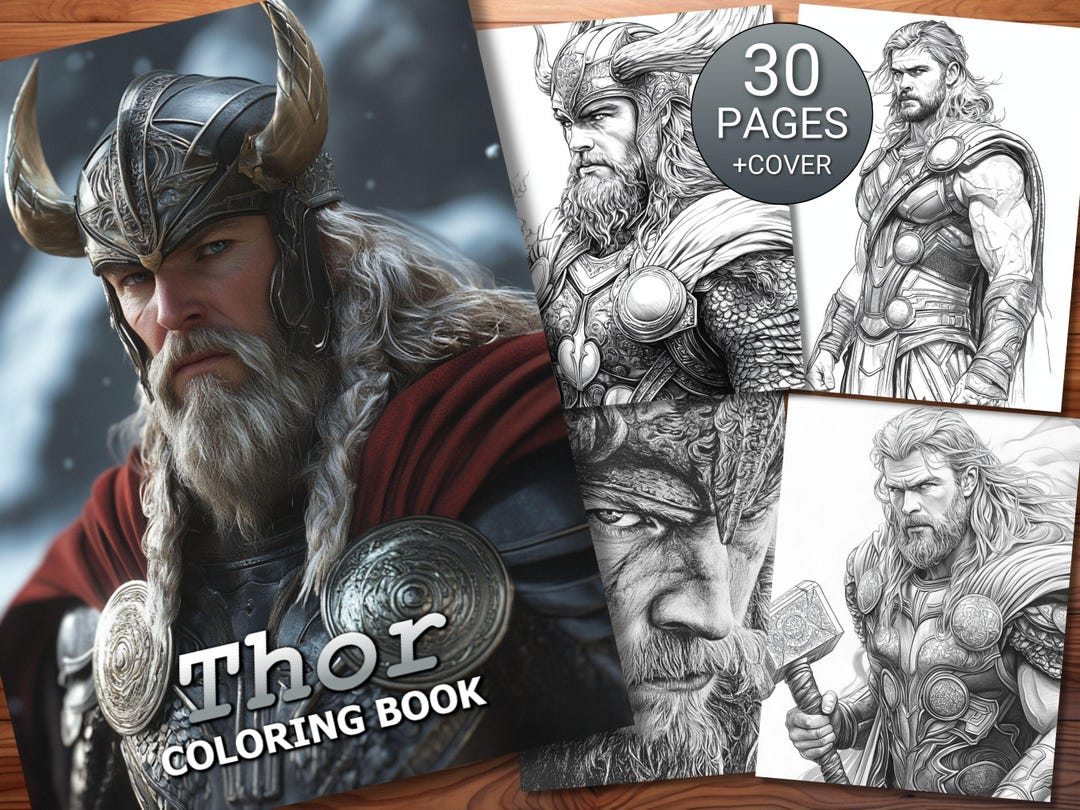 30 Thor Coloring Page Book - Adults + Kids - Instant Download ...