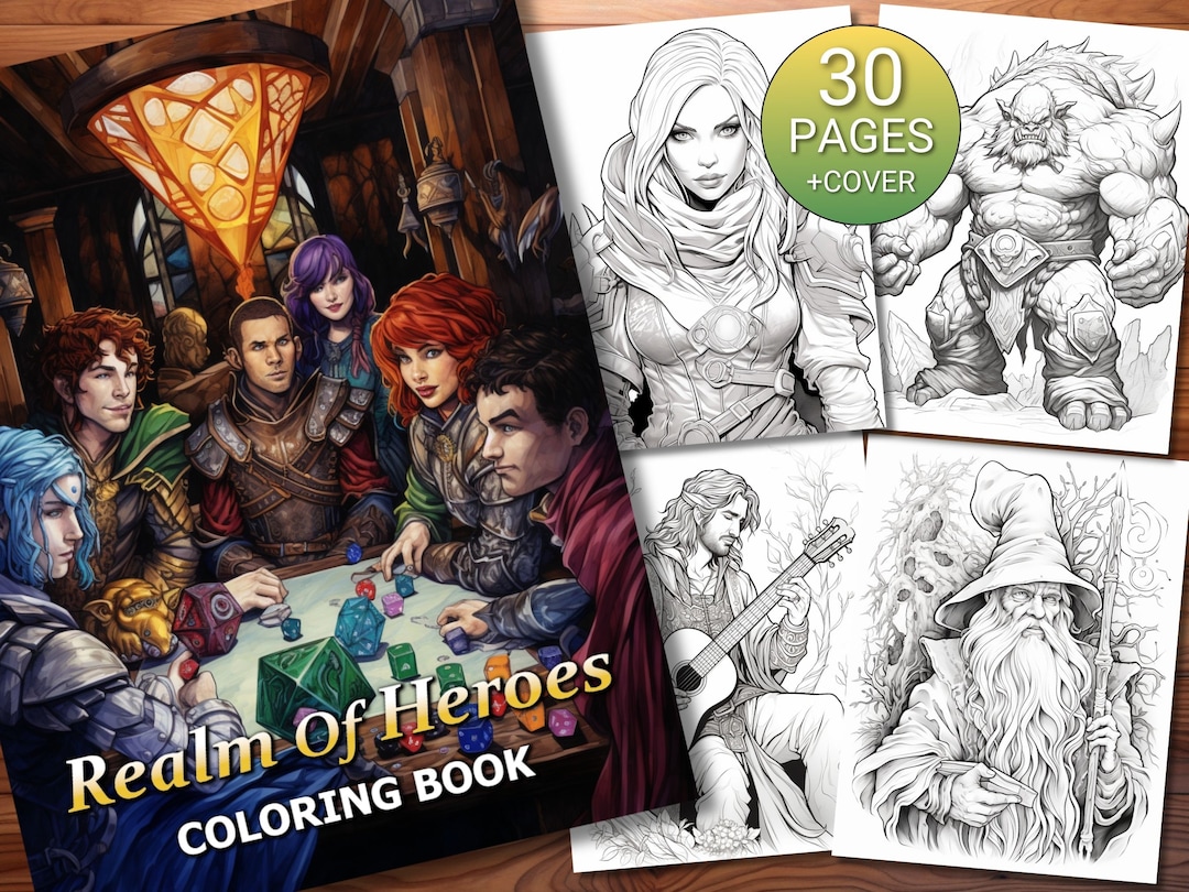 30 Realm of Heroes Coloring Page Book - Adults + Kids - Instant ...