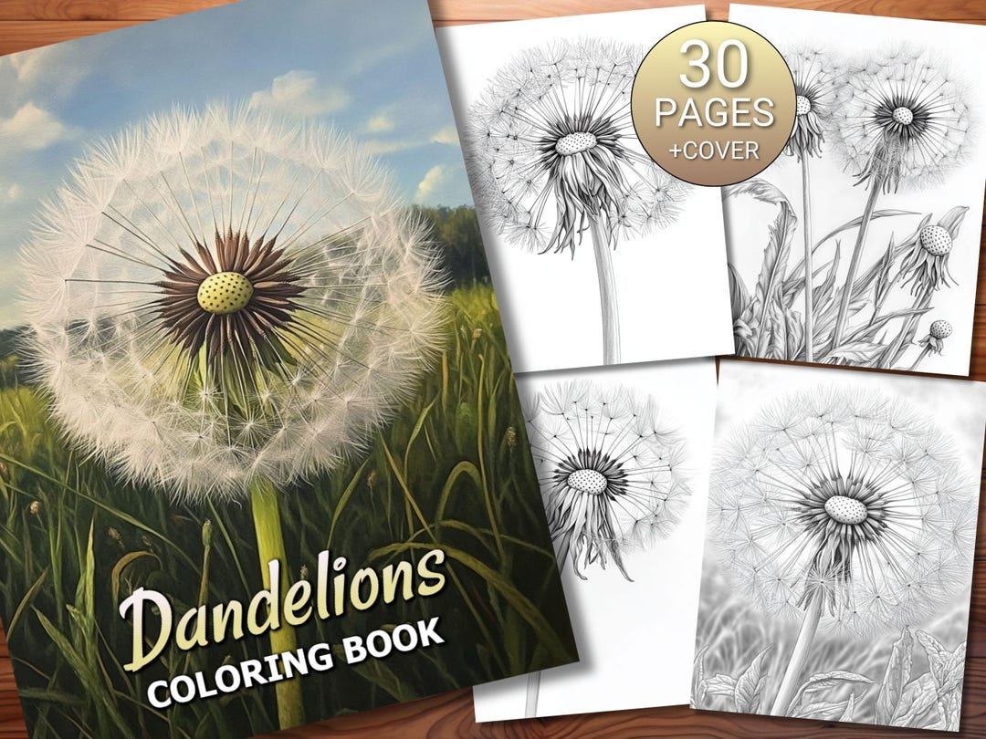30 Dandelions Coloring Page Book - Adults + Kids - Instant Download ...