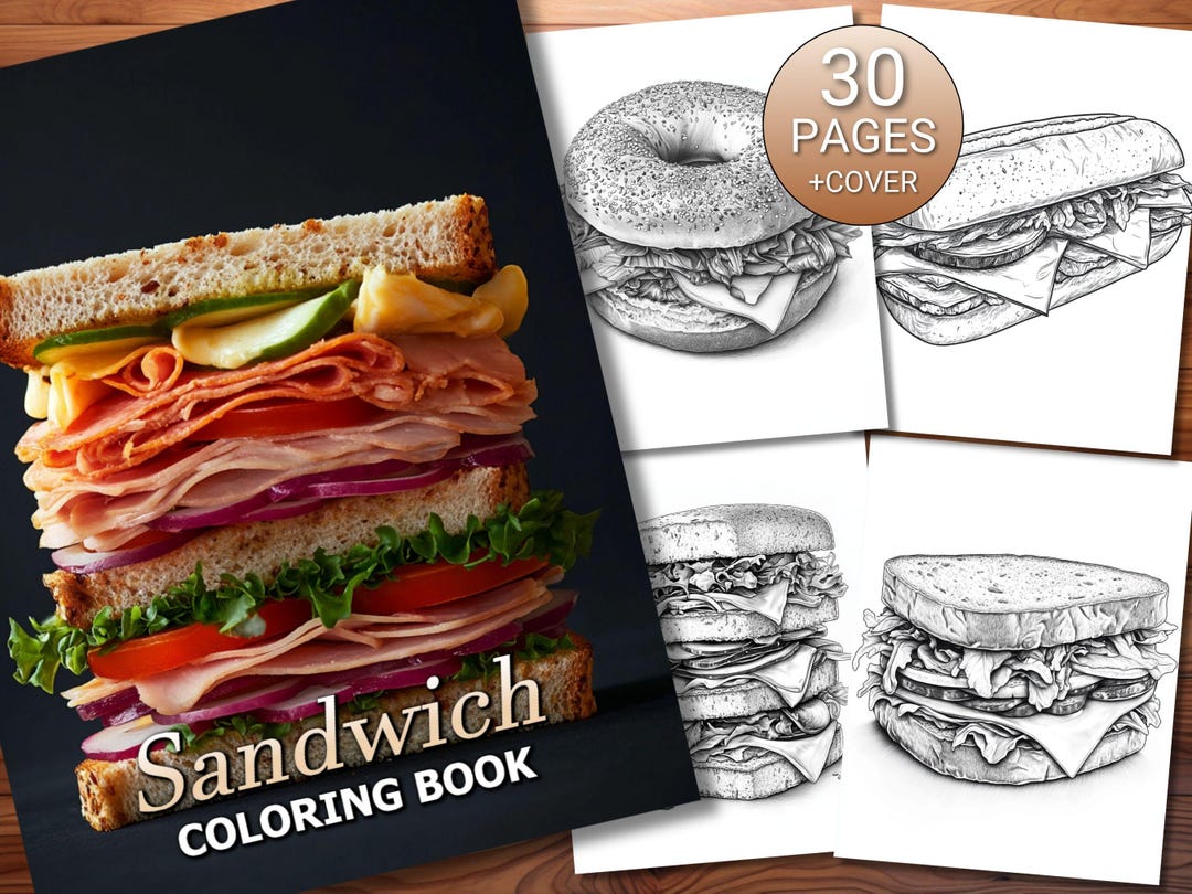 30 Sandwich Coloring Page Book - Adults + Kids - Instant Download ...