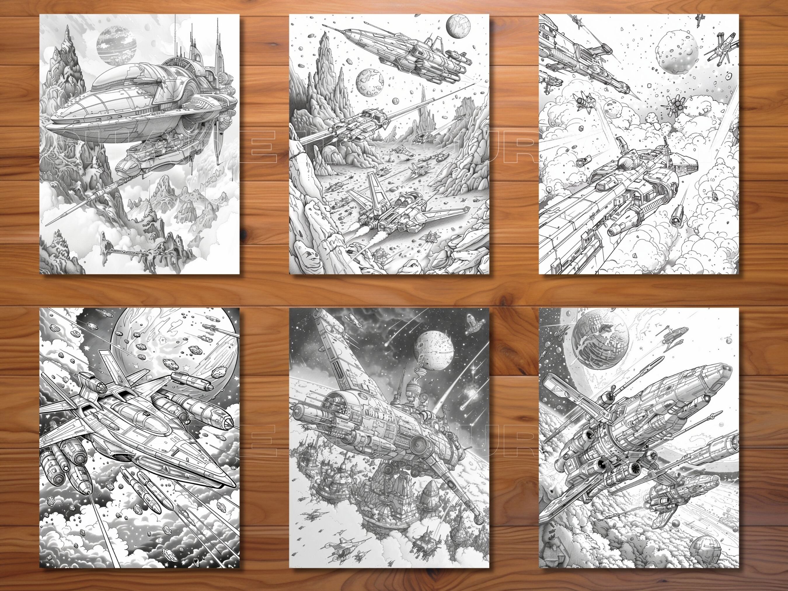 30 Space Battle Coloring Page Book - Adults + Kids - Instant Download ...