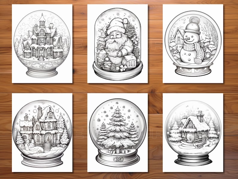 30 Snow Globes Coloring Page Book Adults Kids Instant Download ...