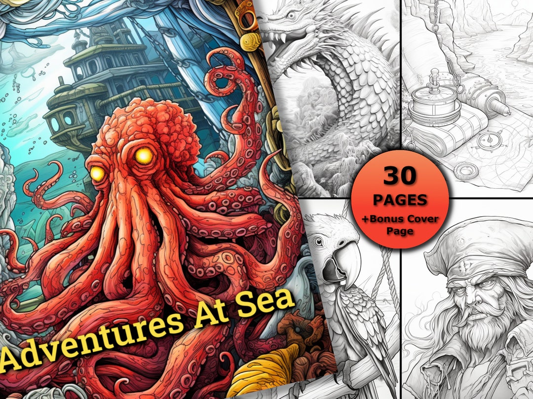30 Adventures at Sea Coloring Page Book Adults Kids - Etsy