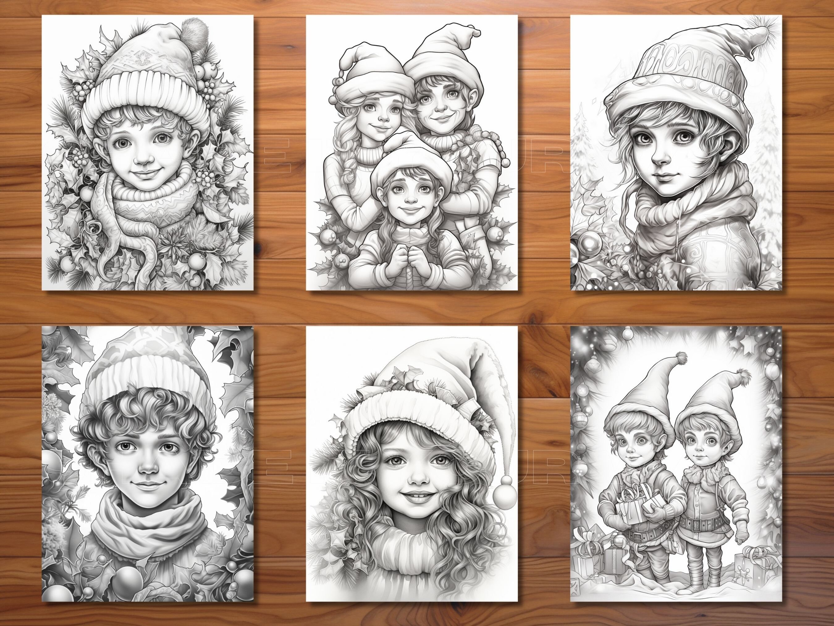 30 Santa's Helpers Coloring Page Book - Adults + Kids - Instant ...