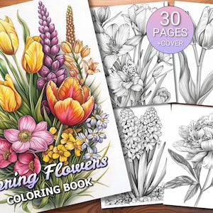 30 Spring Flowers Coloring Page Book - Adults + Kids - Instant Download ...