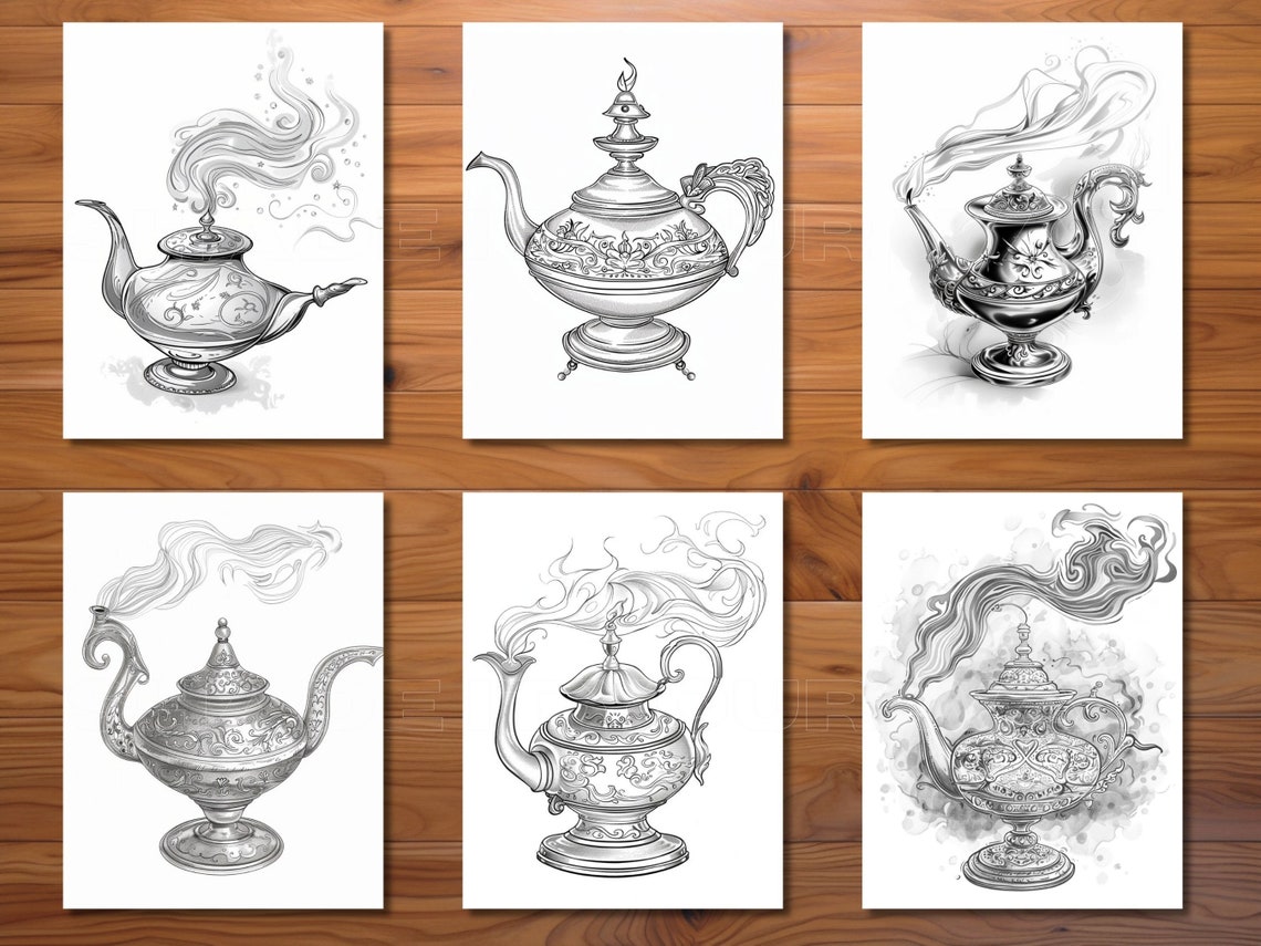 30 Magic Lamps Coloring Page Book - Adults + Kids - Instant Download ...