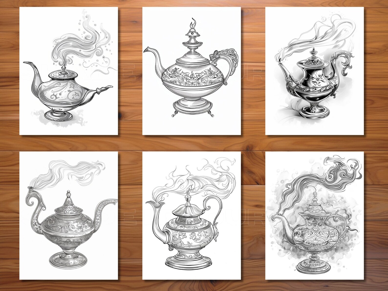 30 Magic Lamps Coloring Page Book - Adults + Kids - Instant Download ...