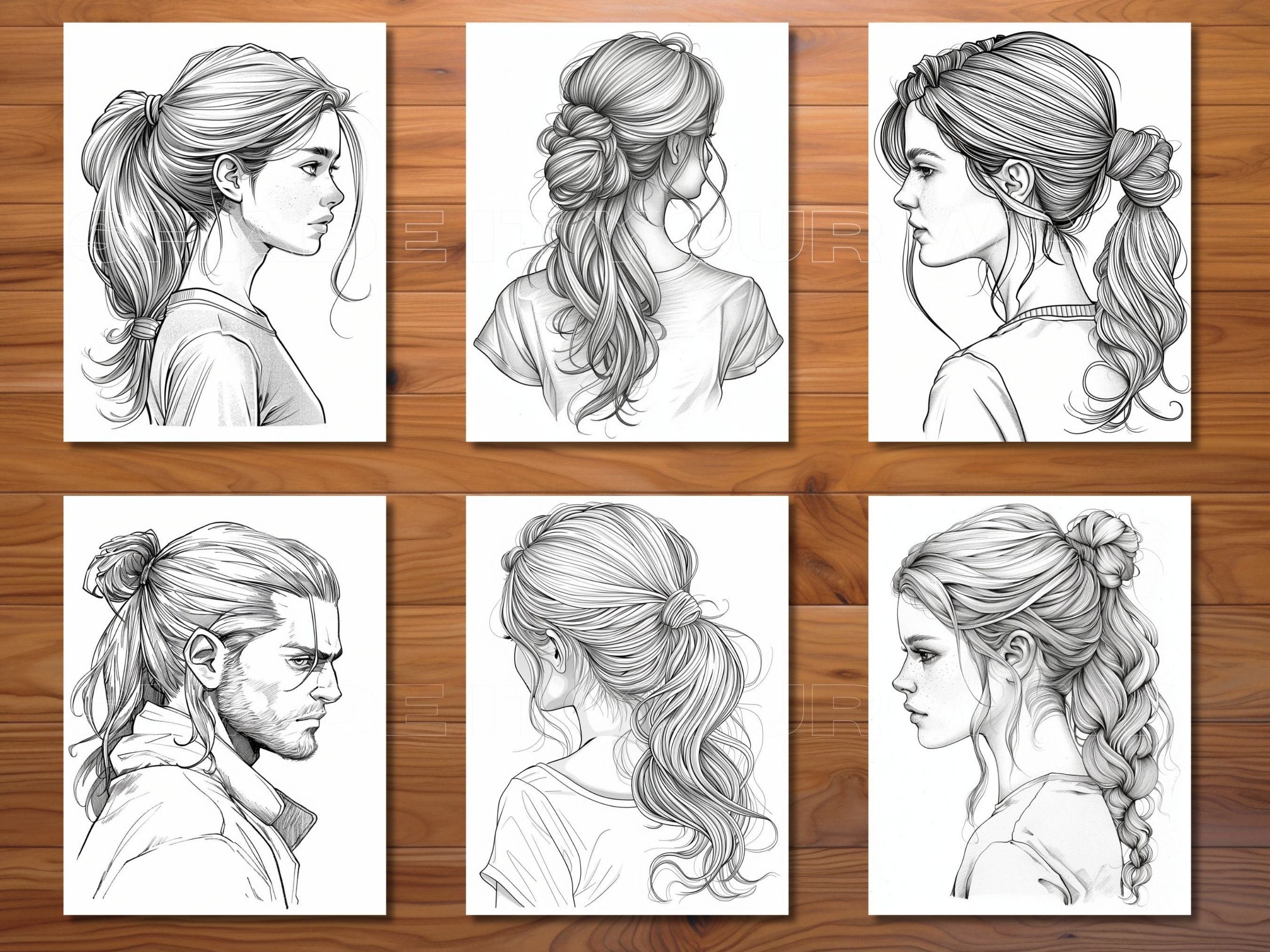 30 Ponytail Hairstyles Coloring Page Book - Adults + Kids - Instant ...