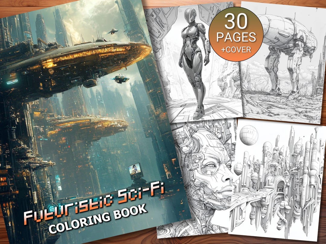 30 Futuristic Sci-fi Coloring Page Book - Adults + Kids - Instant ...
