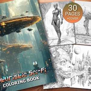 30 Futuristic Sci-fi Coloring Page Book - Adults + Kids - Instant ...