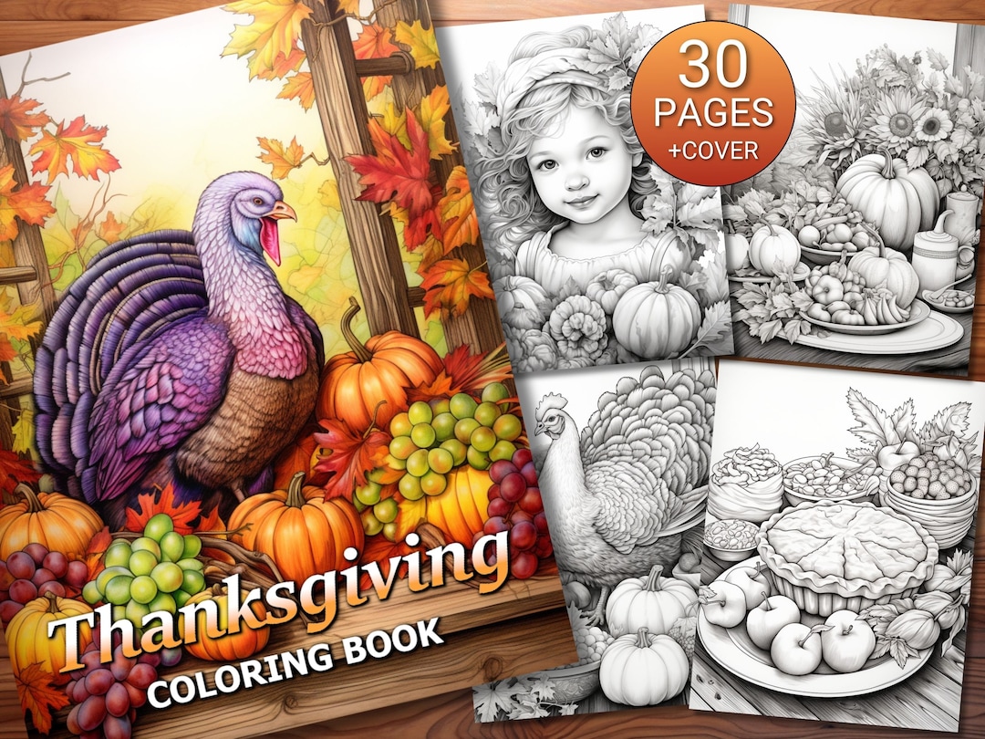 30 Thanksgiving Coloring Page Book - Adults + Kids - Instant Download ...
