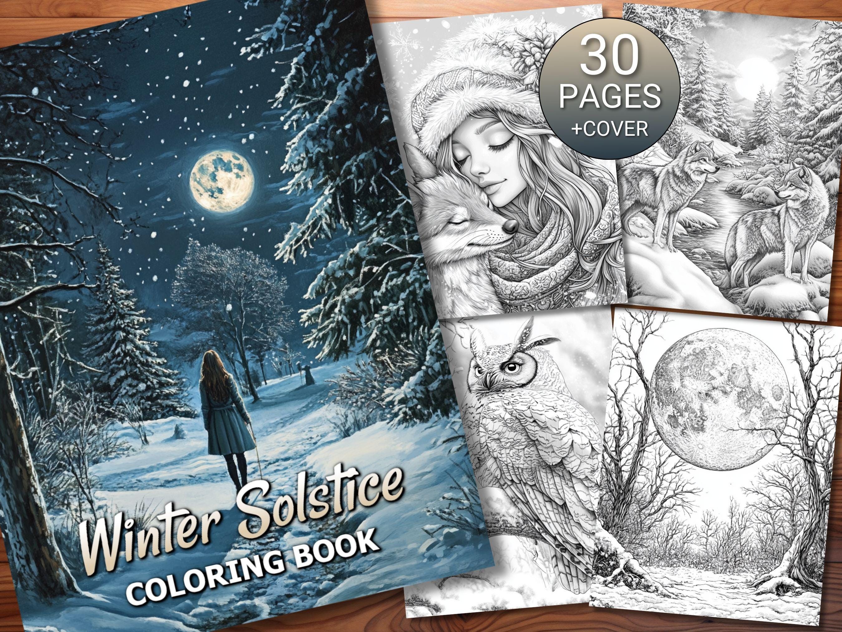 30 Winter Solstice Coloring Page Book - Adults + Kids - Instant ...