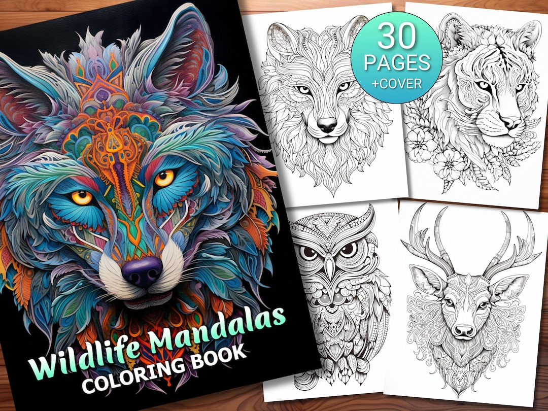 30 Wildlife Mandalas Coloring Page Book - Adults + Kids - Instant ...