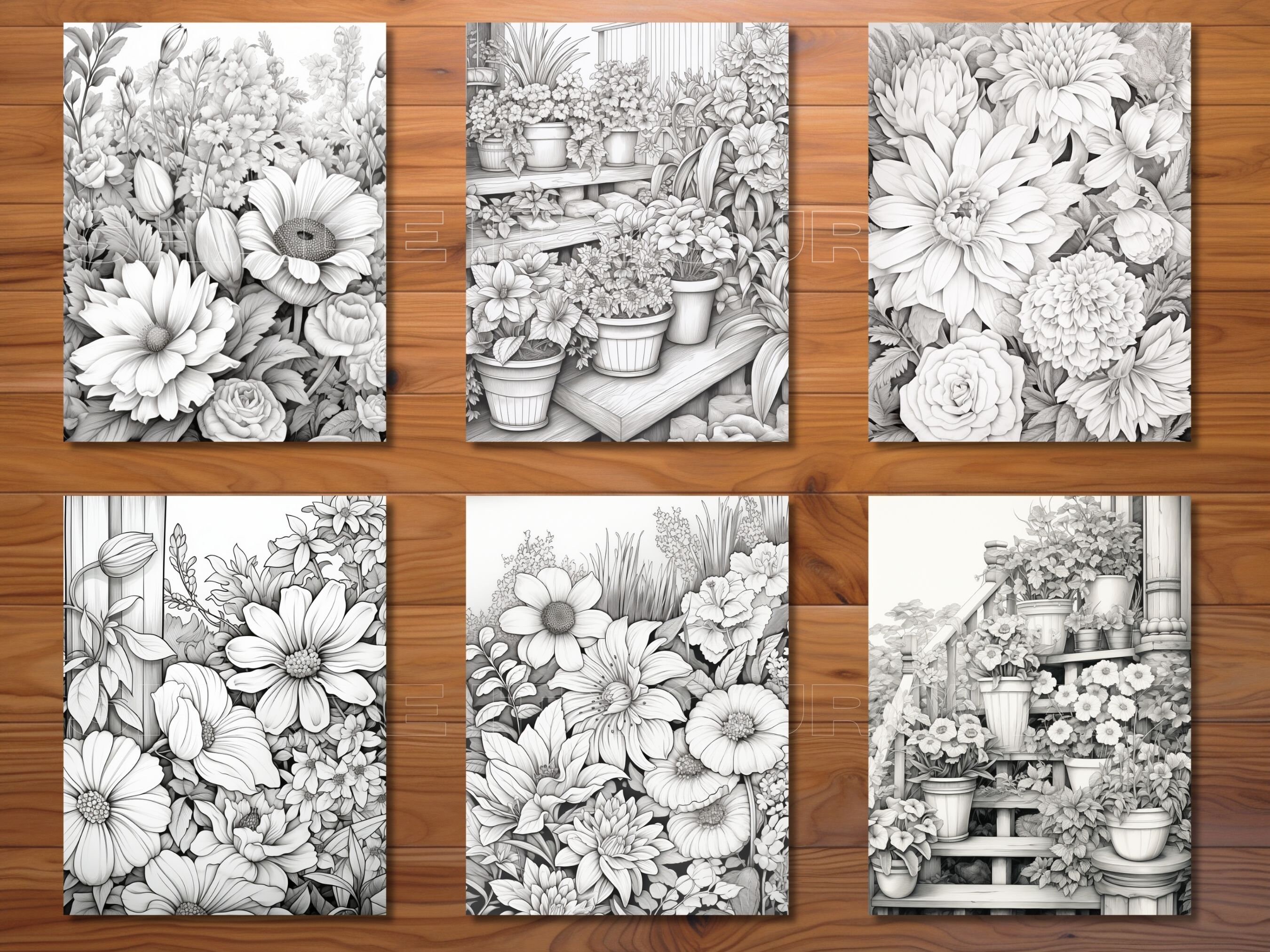 30 Flower Garden Coloring Page Book Adults Kids Instant Download ...