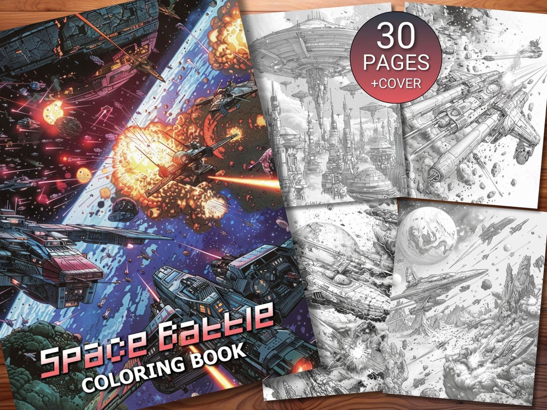 30 Space Battle Coloring Page Book - Adults + Kids - Instant Download ...