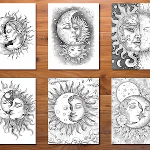 30 Sun & Moon Coloring Page Book - Adults + Kids - Instant Download ...