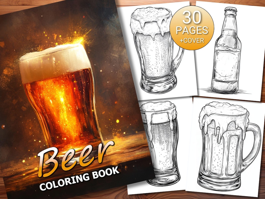 30 Beer Coloring Page Book - Adults + Kids - Instant Download ...