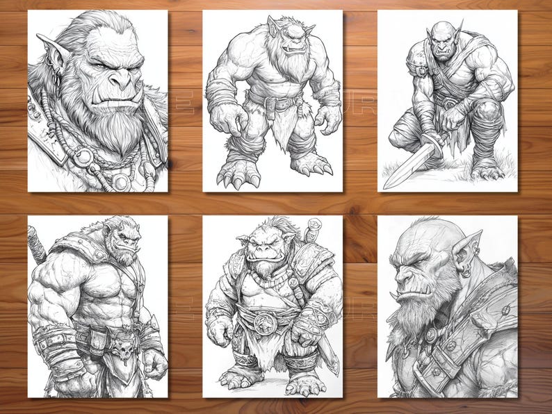 30 Orcs & Ogres Coloring Page Book - Adults + Kids - Instant Download ...