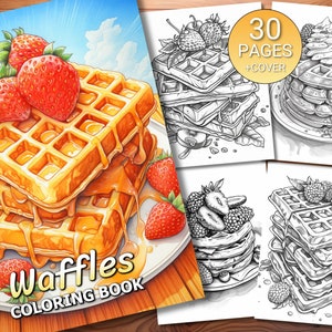 30 Waffles Coloring Page Book - Adults + Kids - Instant Download ...
