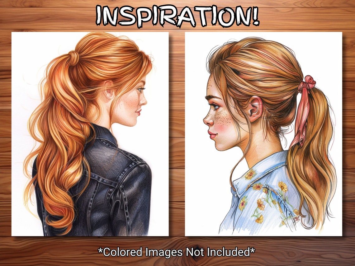 30 Ponytail Hairstyles Coloring Page Book - Adults + Kids - Instant ...