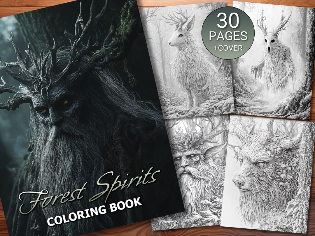 30 Forest Spirits Coloring Page Book - Adults + Kids - Instant Download ...