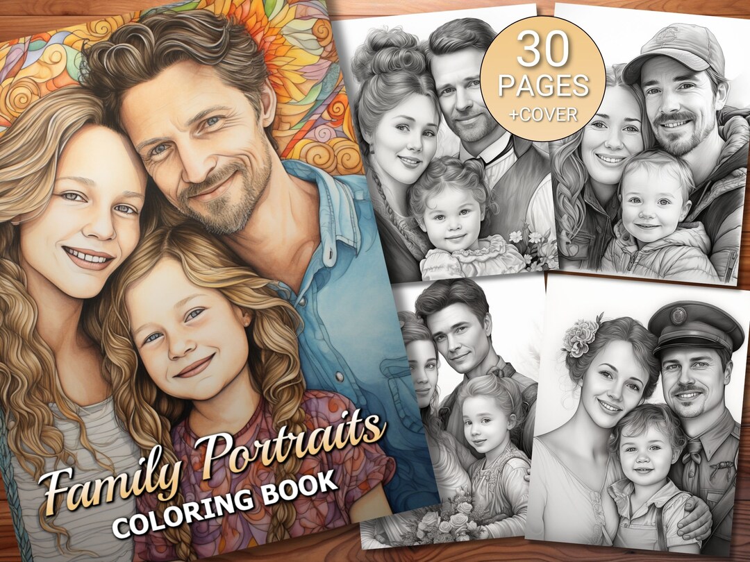 30 Family Portraits Coloring Page Book - Adults + Kids - Instant ...